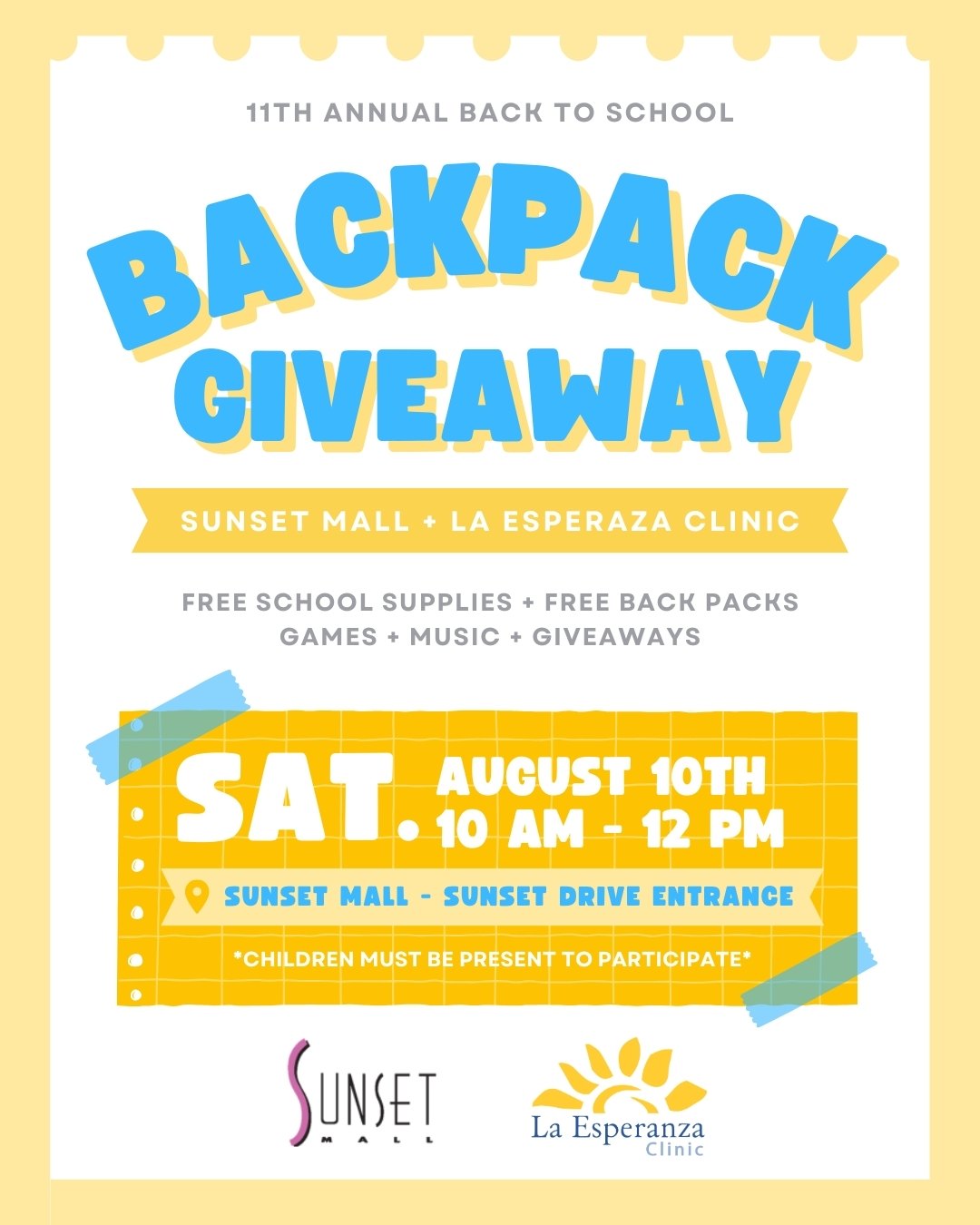 Back to School Celebration Backpack Giveaway | Sunset Mall